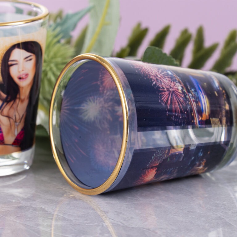 1.5 oz Custom Gold Rimmed Shot Glass | Personalized Shot Glass | Vivoprint