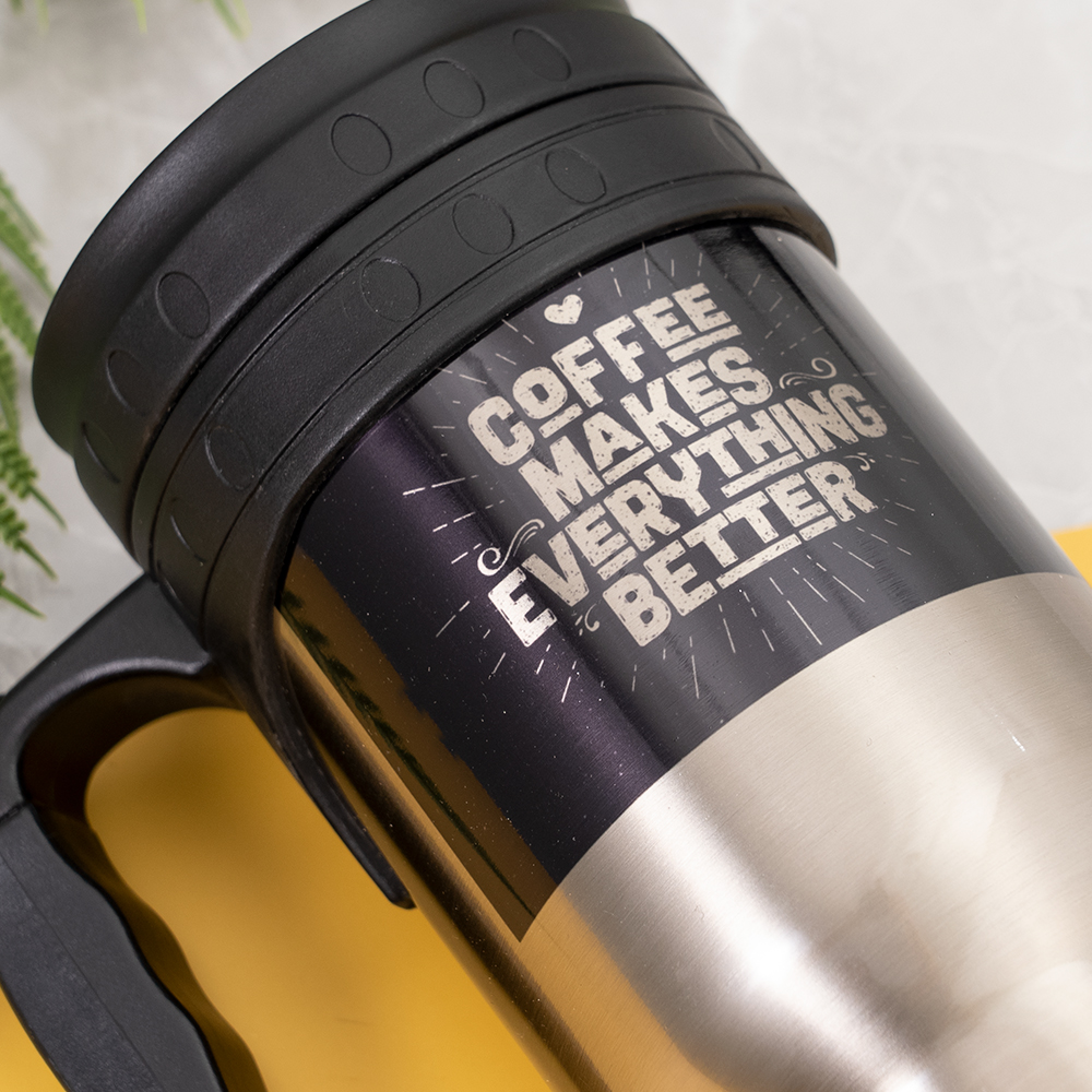 14 oz Stainless Steel Travel Mug With Handle in Bulk - Design Your Own ...