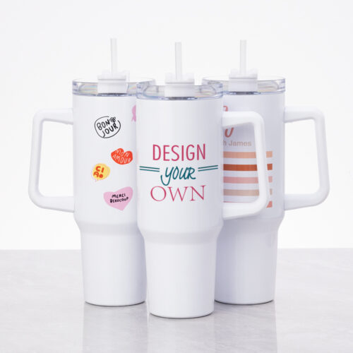 Personalized 40 oz Stainless Steel Travel Mug with Handle and Straw